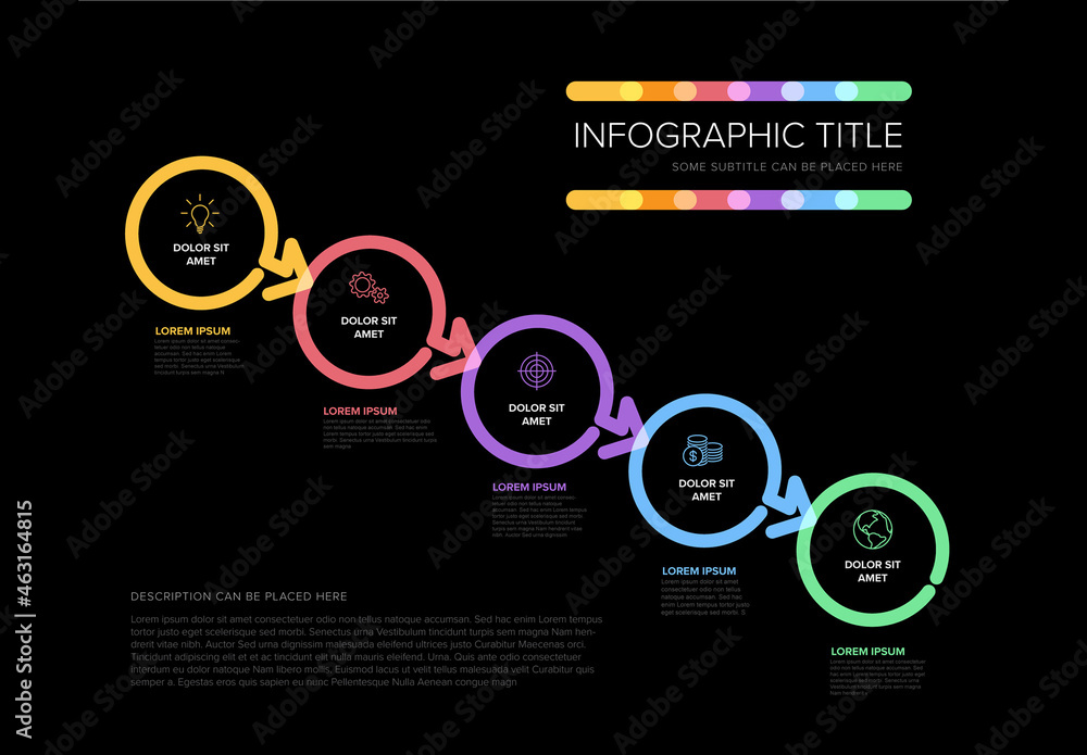 Minimalistic Dark Thick Line Five Steps Circle Elements Template Stock ...