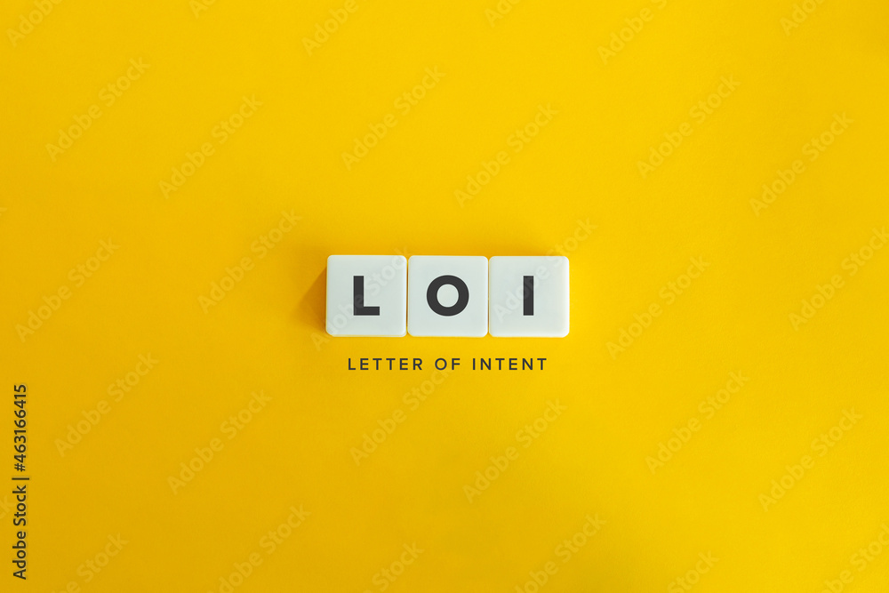 LOI (Letter of Intent) banner and concept. Block letters on bright ...