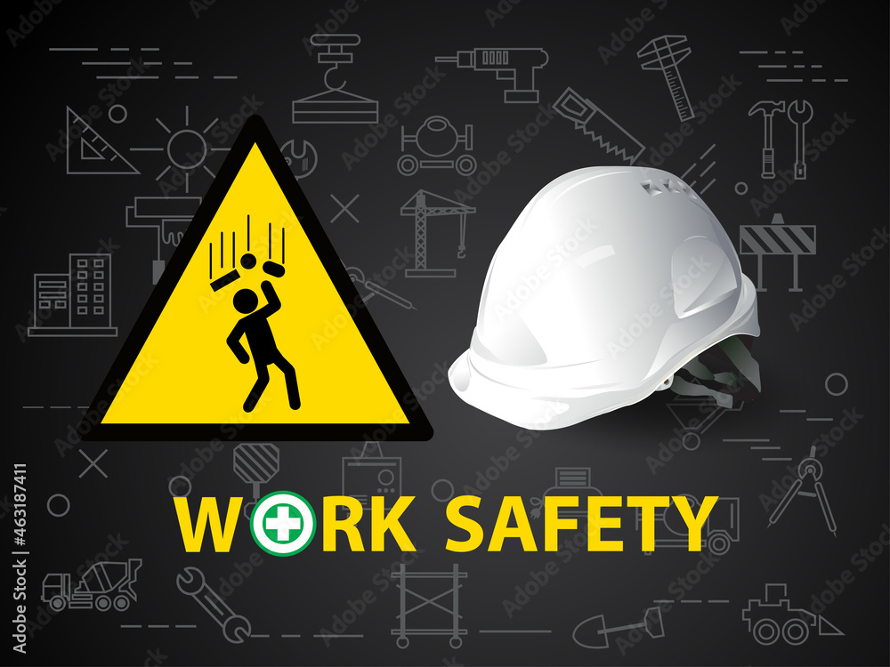 Falling Objects Warning Sign Safety First Engineer Helmet