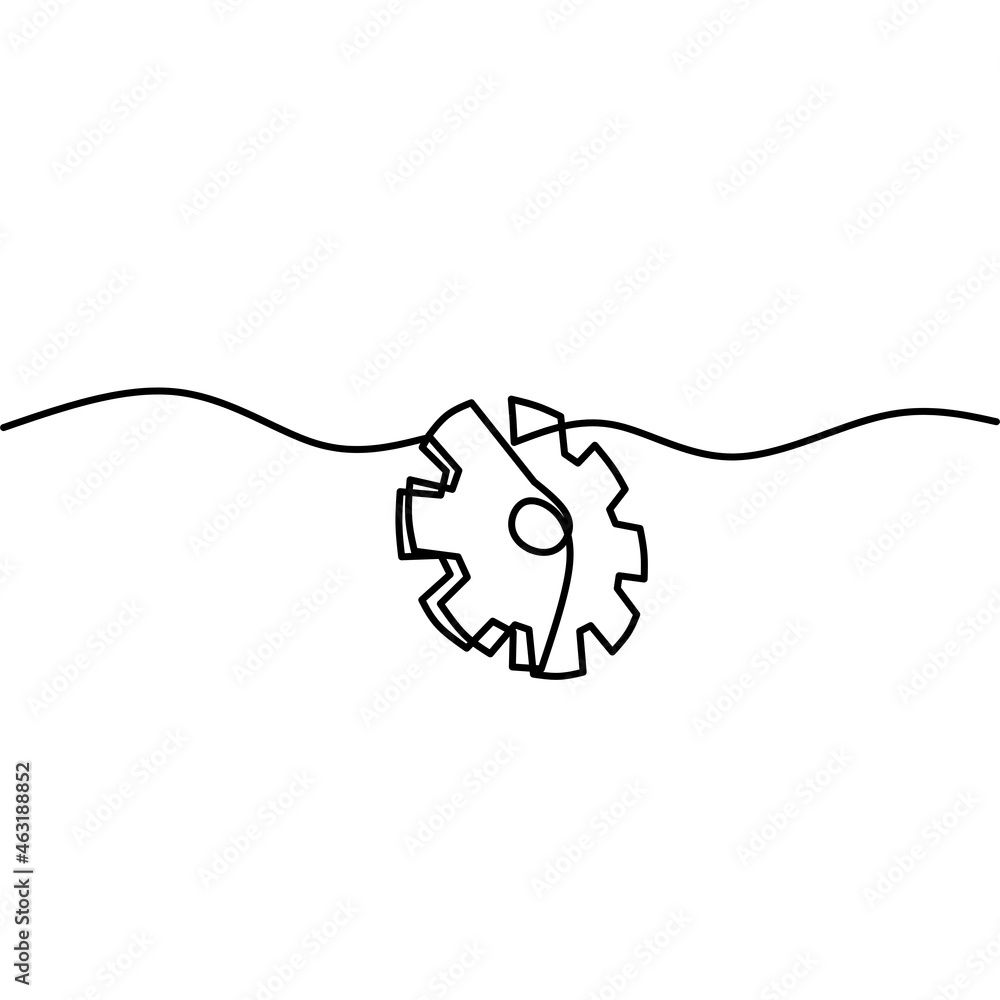 Continuous line drawing of gear, object one line, single line art ...