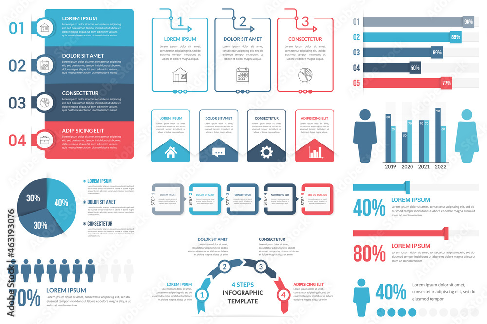 Infographic elements - steps and options, percents, people infographics ...