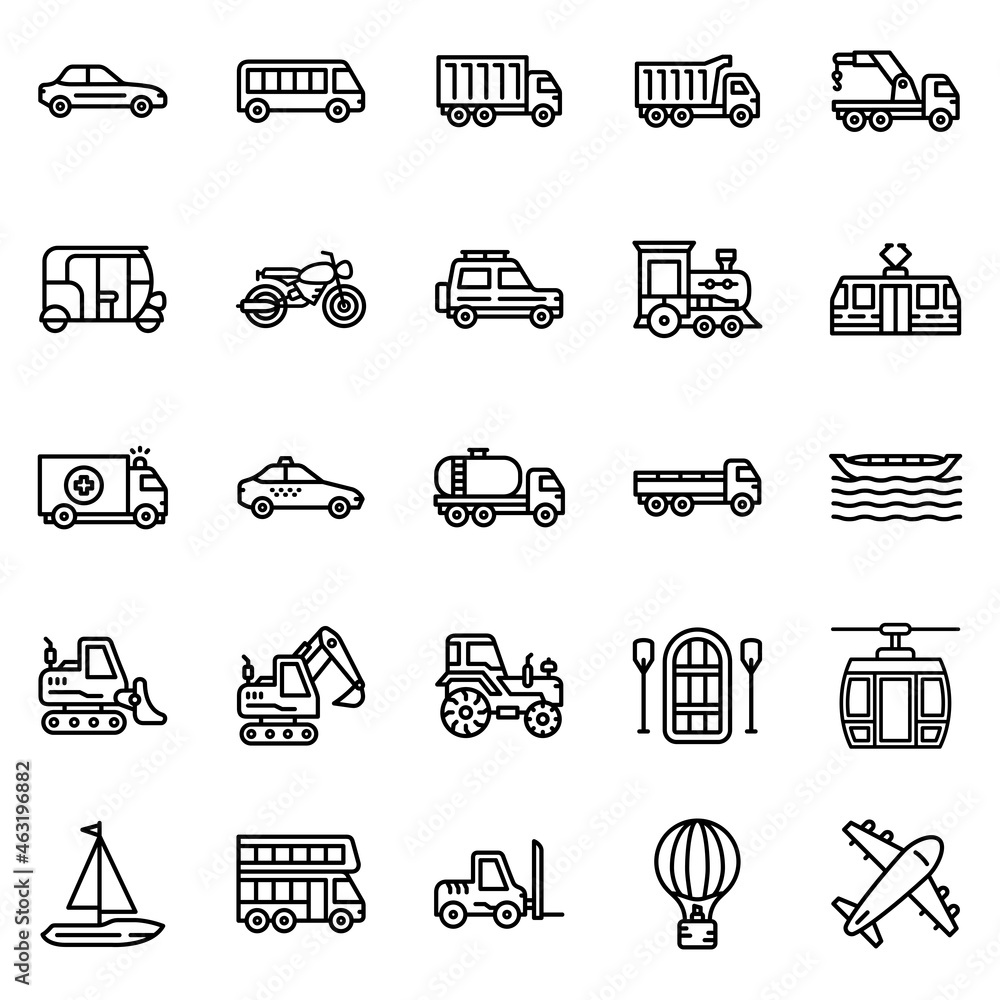 Vehicle icon set - vector illustration . car, bus, truck, train, auto ...