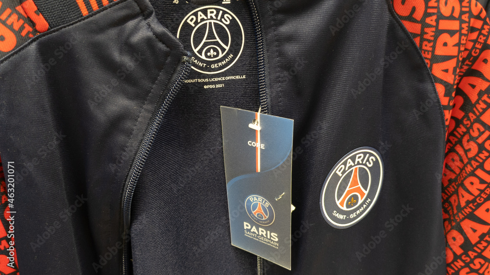 PSG logo sign and brand text soccer jacket fan of football club Paris ...