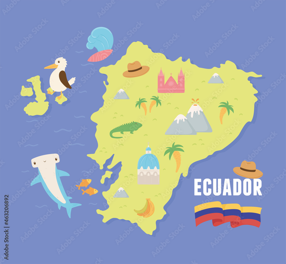 map of ecuador with typical features Stock Vector | Adobe Stock