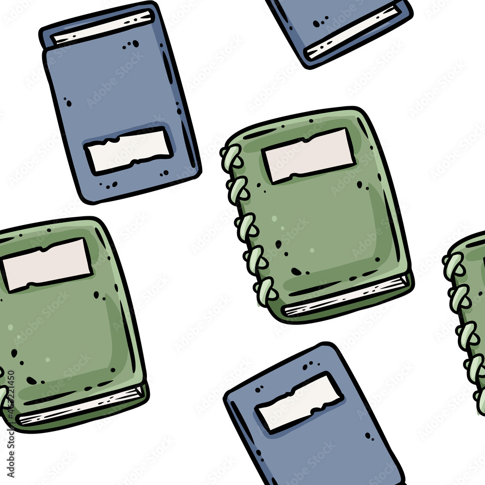 Cute cartoon notebooks doodles seamless border pattern. Vector ...