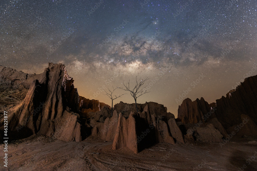 milky way with bright stars on blue sky at night at Lalu mountain hills ...