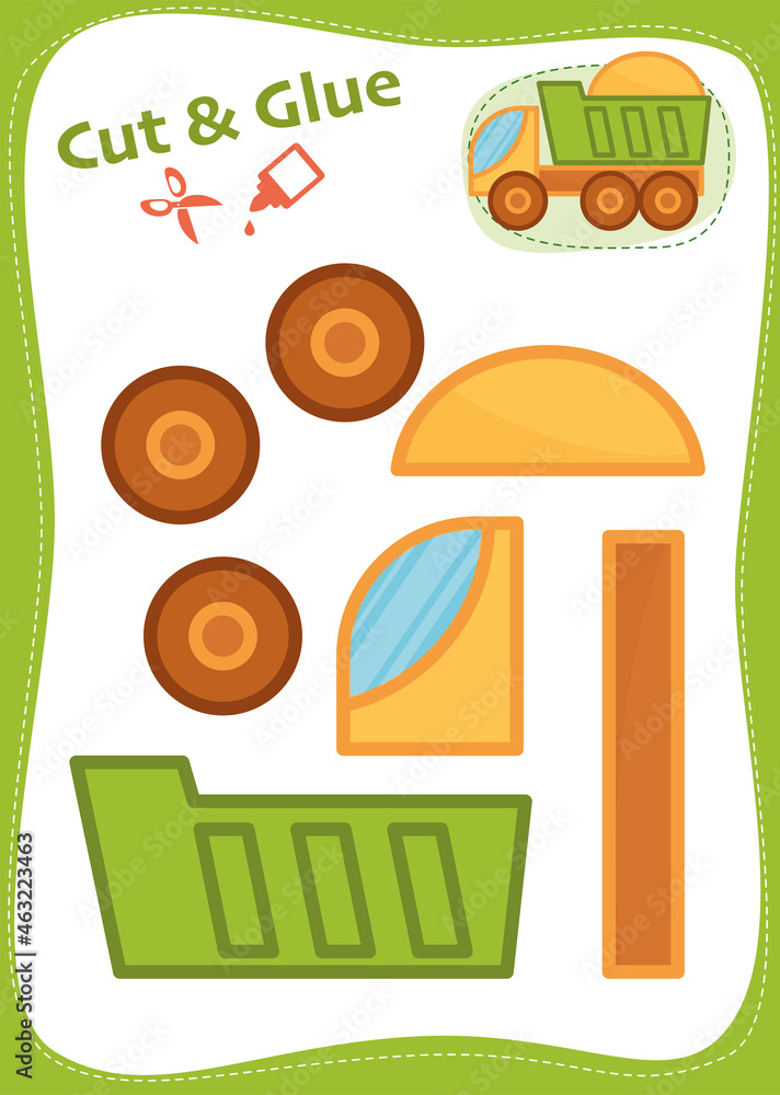 Cut and Glue Worksheet - Dump Truck Stock Vector | Adobe Stock