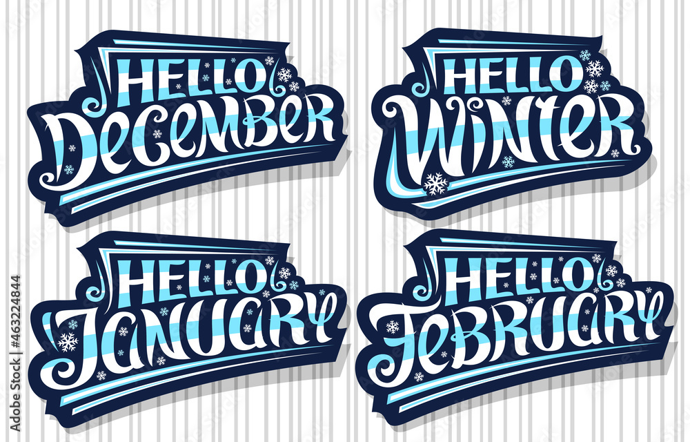 Vector set for Winter, logos with curly calligraphic font, illustration ...