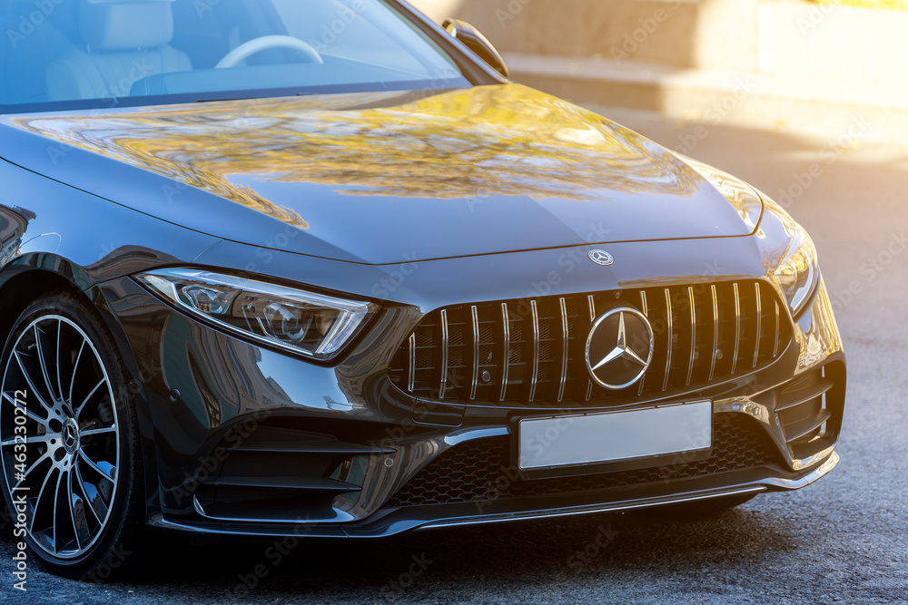 Moscow; Russia - October 13; 2021: Mercedes-Benz CLS-class, close-up of ...