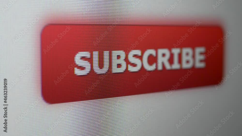 Cursor Clicking on a red subscribe button on white background. Monitor ...