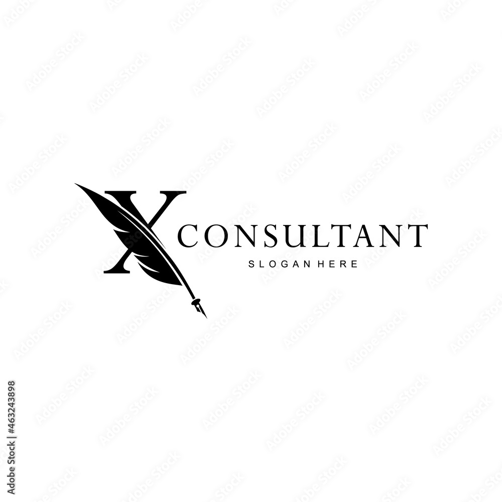 letter X logo and quill .combination of letter X and vector quill ...