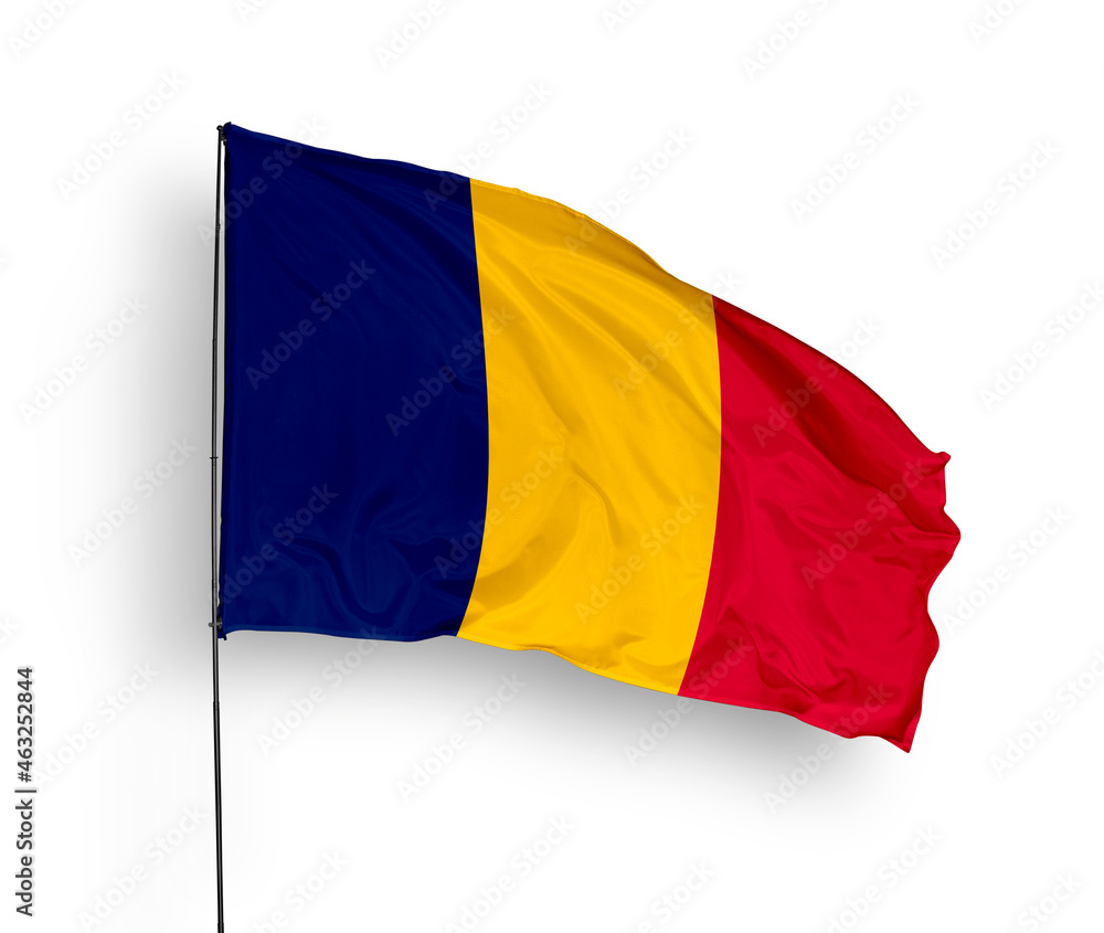 Chad flag isolated on white background. close up waving flag of Chad ...