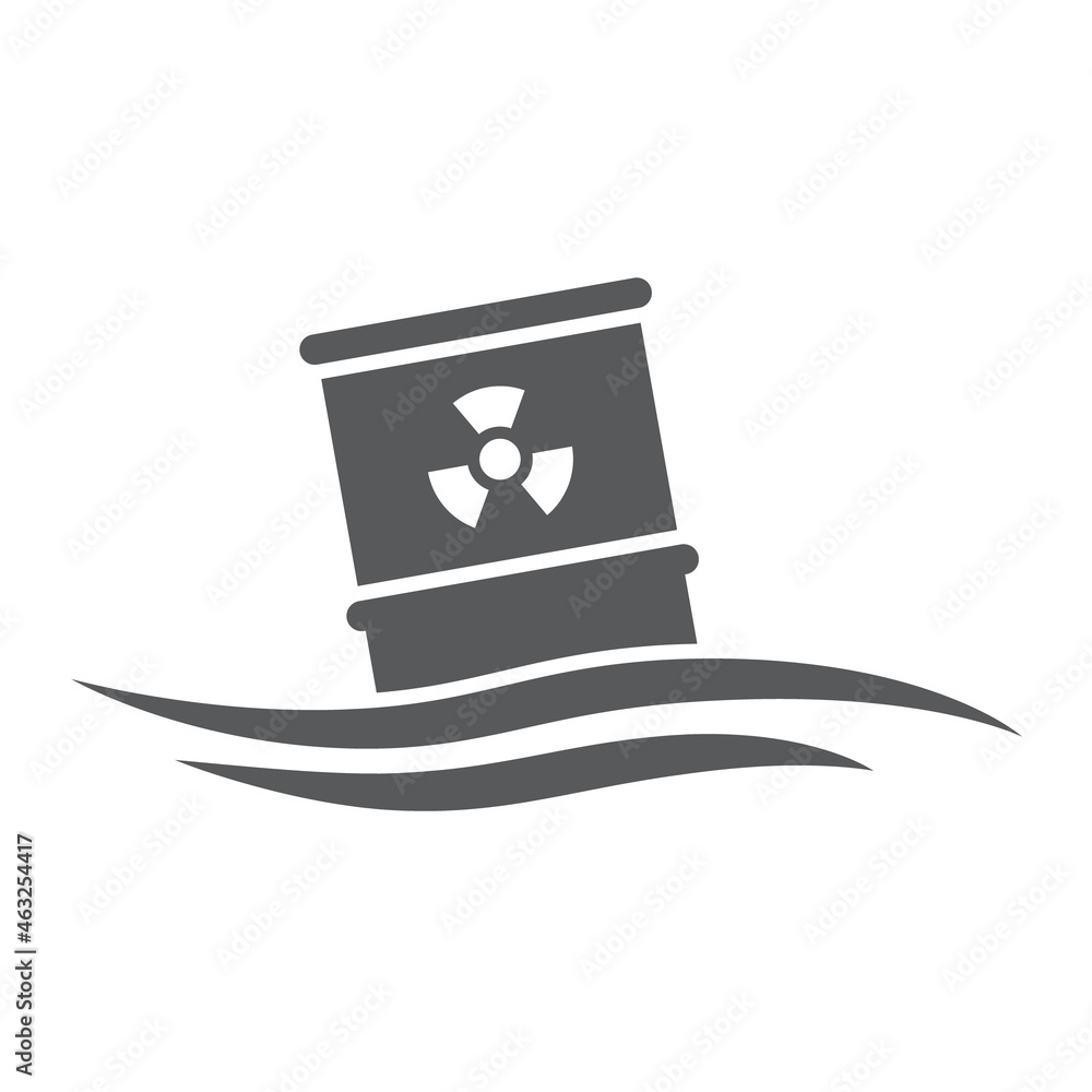 radioactive barrel in water silhouette vector icon isolated on white ...