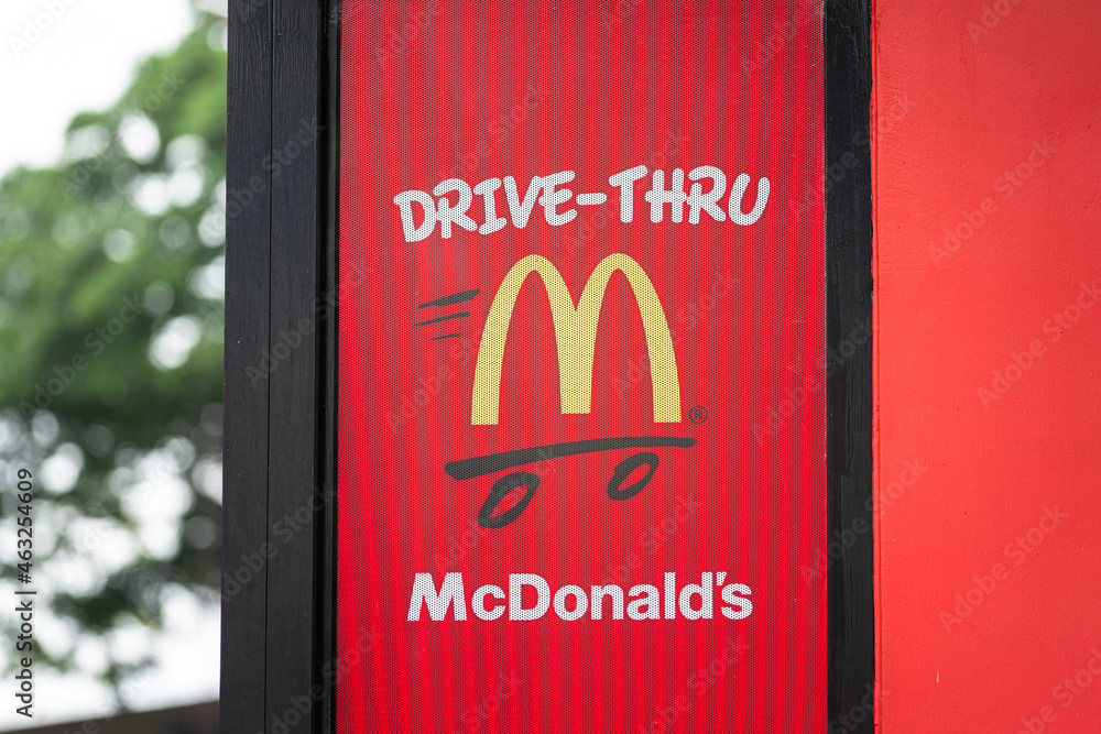 Thailand - October 2021 : McDonald's with Drive-Thru logo on the window ...