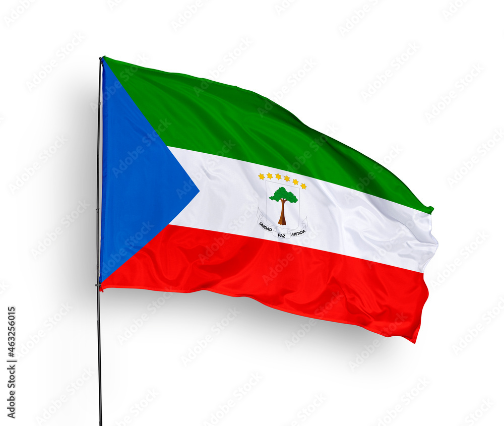 Equatorial Guinea flag isolated on white background. close up waving ...
