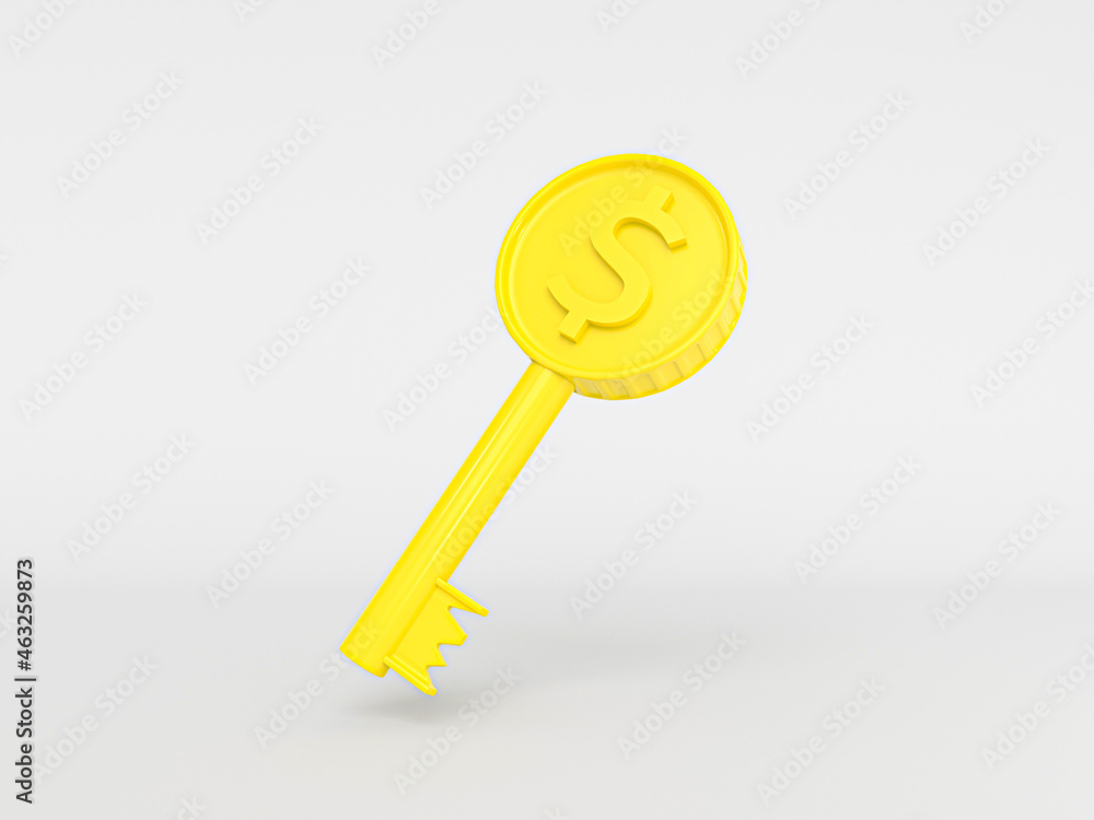Golden dollar with key. dollar concept. The golden key to the currency ...