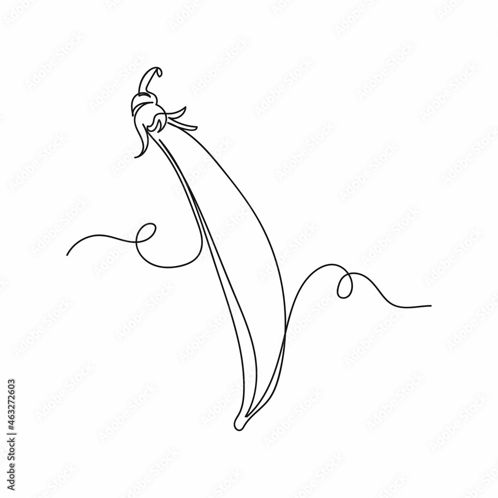 Continuous one single line drawing of snap pea in silhouette on a white ...