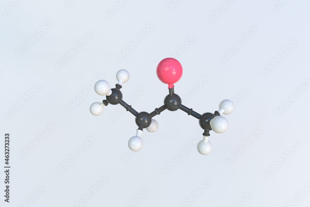 Methyl ethyl ketone molecule, scientific molecular model, looping 3d ...