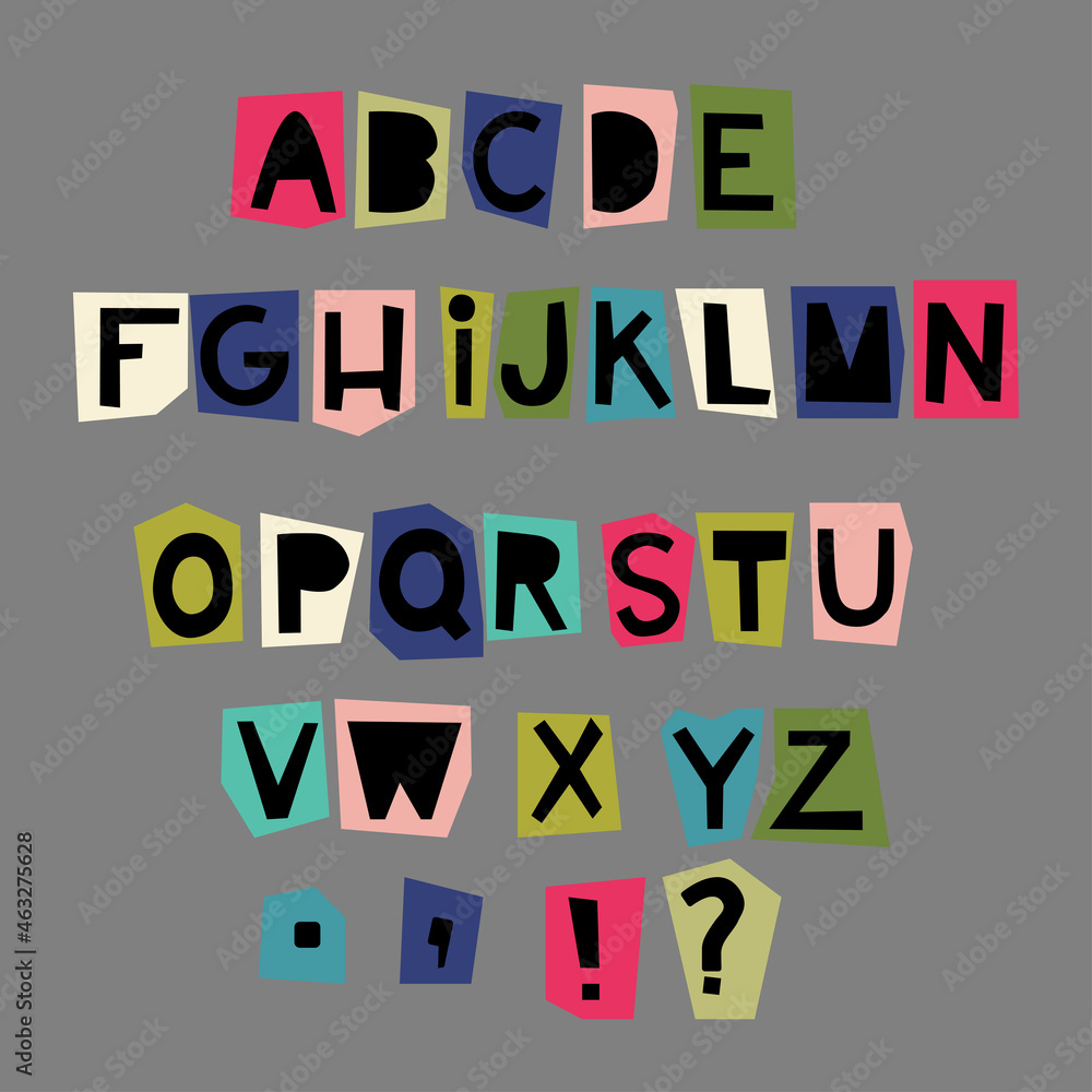 Alphabet hand drawn letters . ABC Alphabet cut from paper, newspapers ...