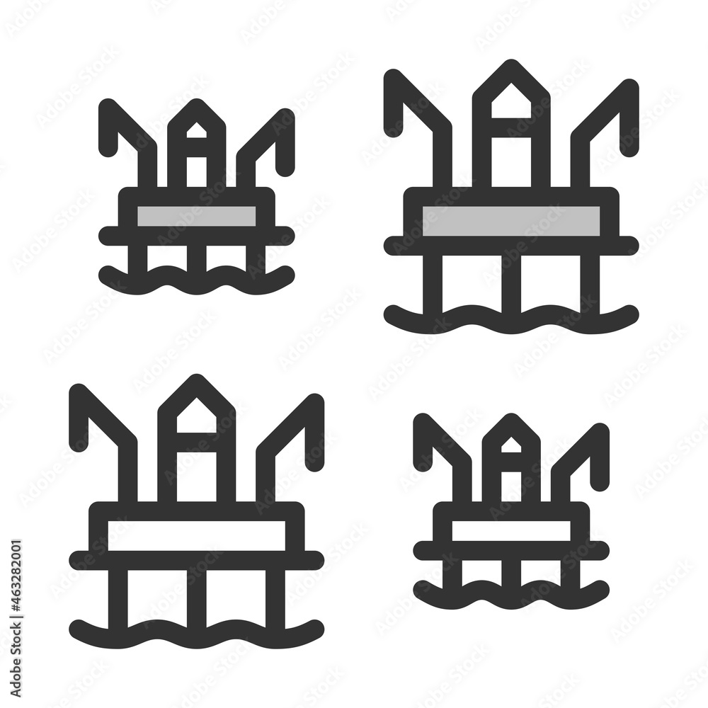 Pixel-perfect linear icon of offshore oil platform built on two base ...