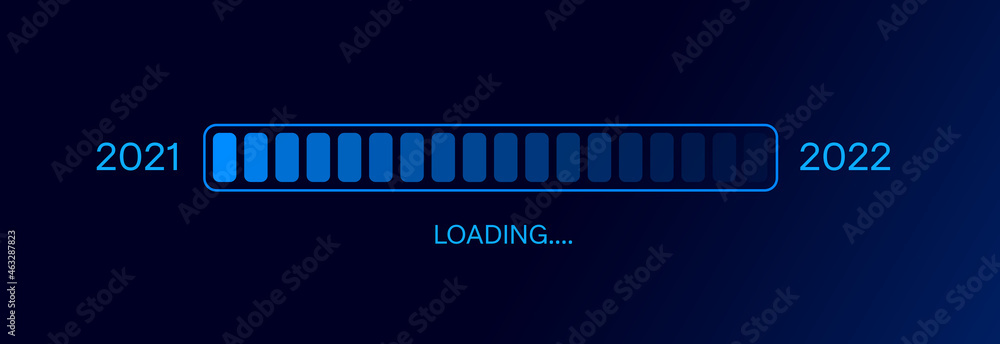 Loading New Year 2021 to 2022. Progress Bar with blue background. Happy ...