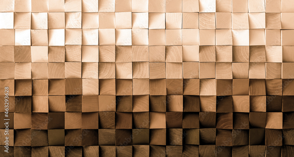 Natural color wood block wall cubic texture background . Modern ...