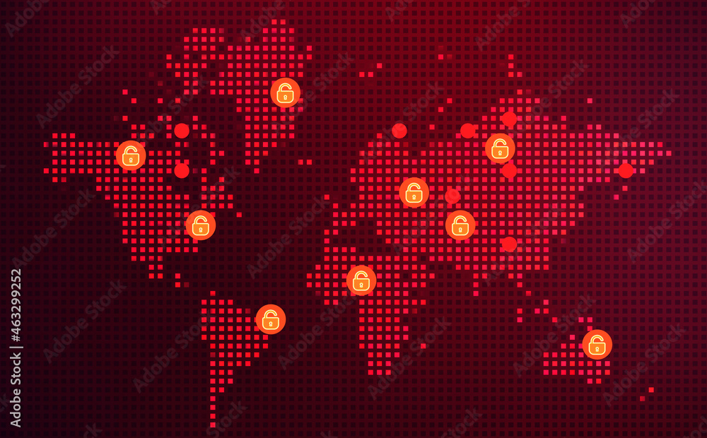 Cyber attack background with map of the world. Hacking concept ...