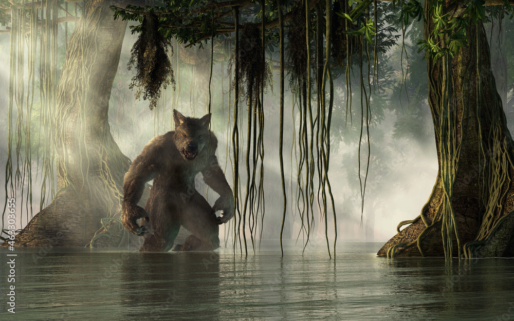 The rougarou, a werewolf creature of Cajun folklore, emerges from the ...