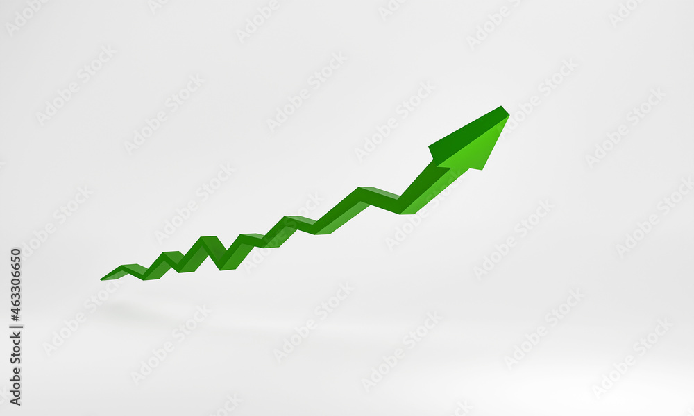 Rising green graph with arrow. Symbol for positive trend, increasing ...