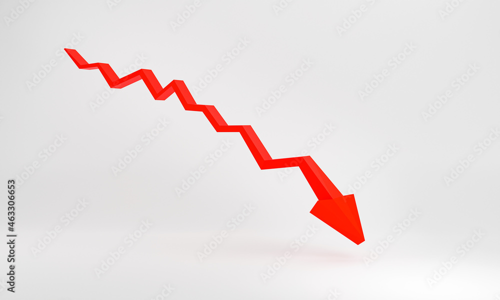 Falling red graph with arrow. Symbol for negative trend, decreasing ...