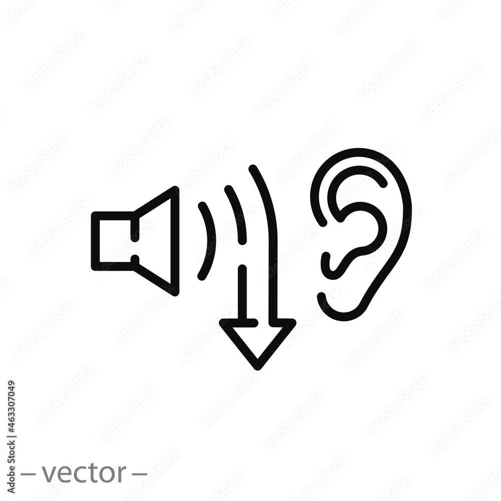 low noise level icon, reduction quiet, reduce volume, speaker and ear ...