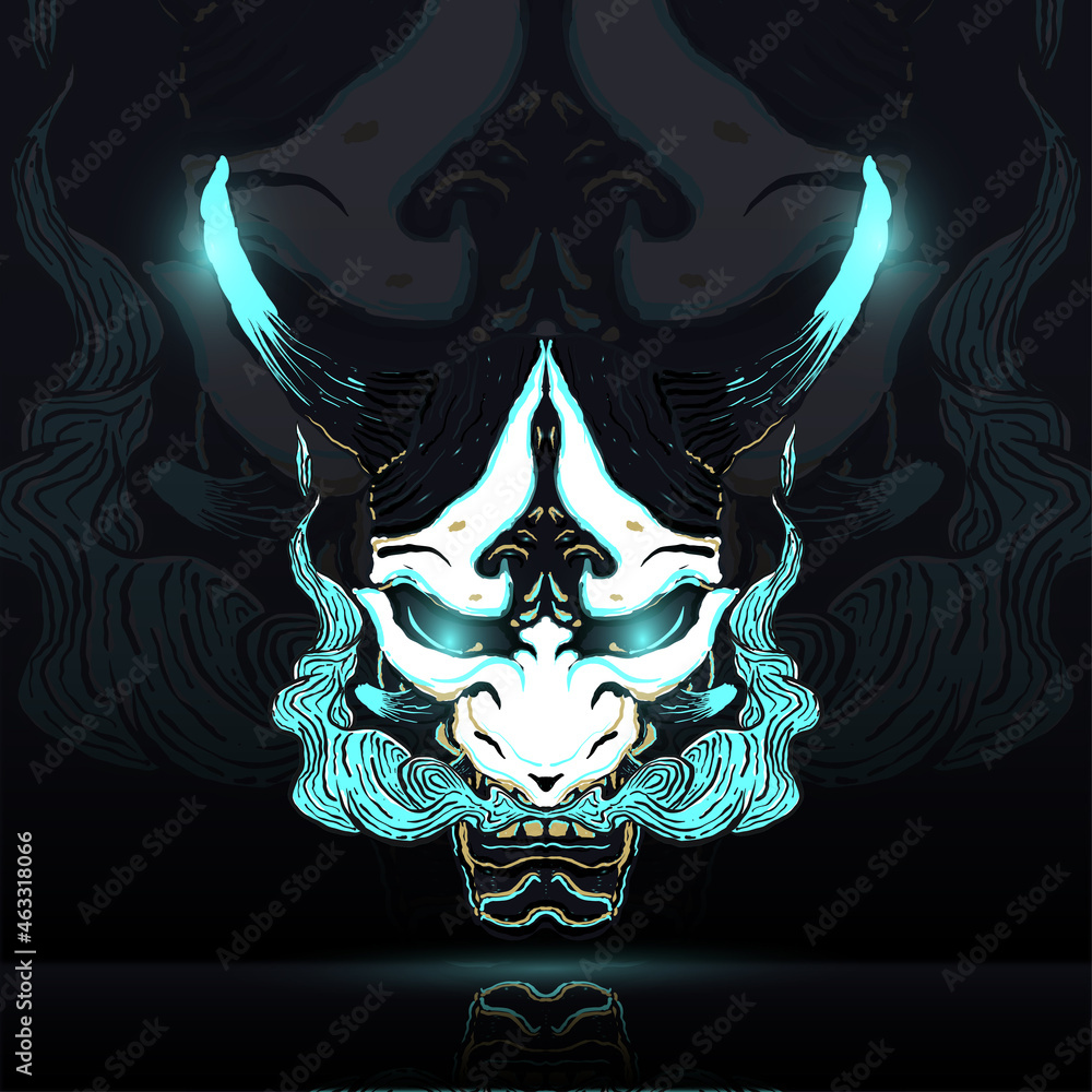 Illustration of an oni mask emitting smoke from its mouth, japanese ...