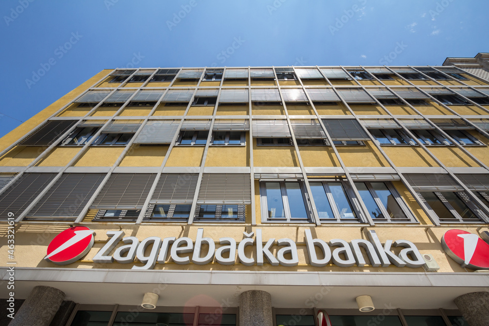 ZAGREB, CROATIA - JUNE 18, 2021: Zagrebacka Banka logo on their main ...