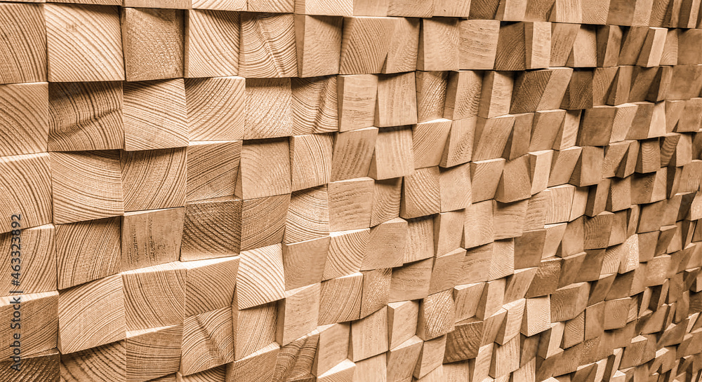 Natural color wood block wall cubic texture background . Modern ...