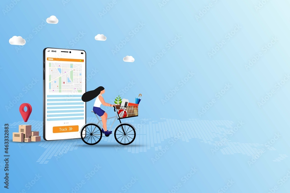 Concept of delivery service with online tracking system, young woman ...
