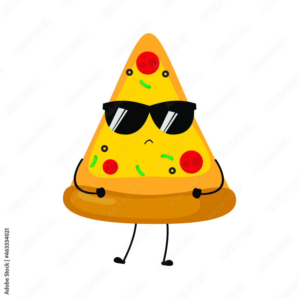 Kawaii cartoon triangular pizza slice icon. Character of cute sliced ...