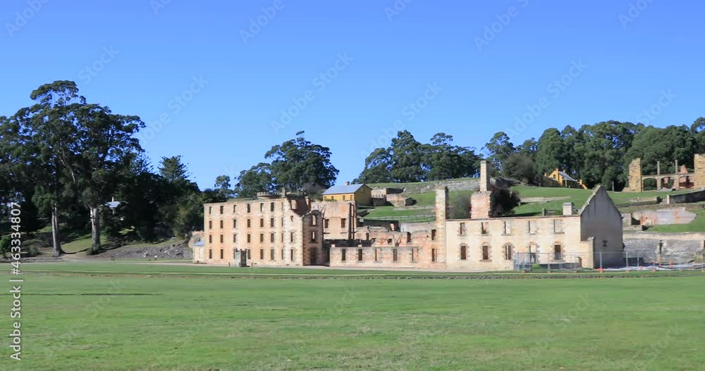 right to left pan motion of UNESCO World Heritage-listed Port Arthur ...