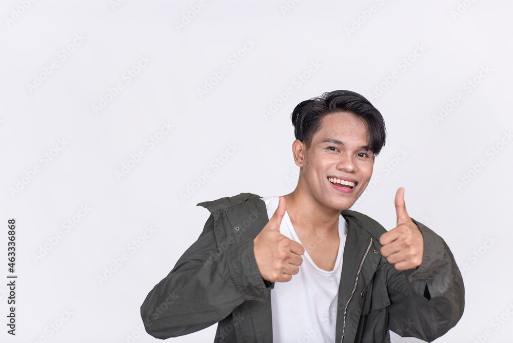 Poster A happy Filipino man giving a rousing thumbs up in approval ...