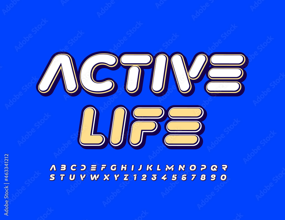 Vector trendy Banner Active Life. Original Bright Font. Modern Alphabet ...