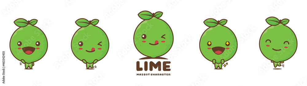 cute lime cartoon mascot, fruit vector illustration, with different ...