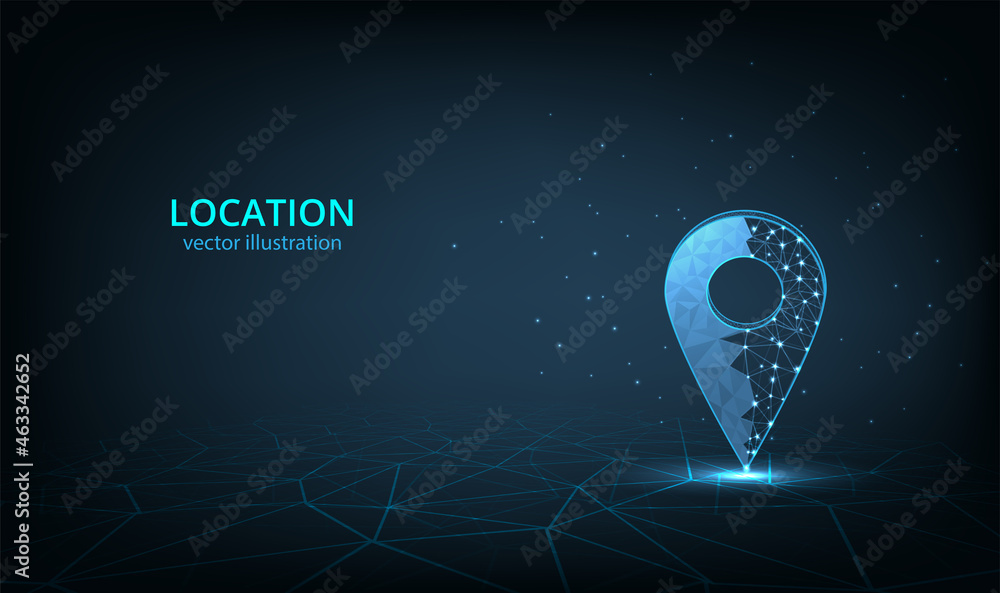 Gps technology background concept.Vector pin icon Gps on dark blue ...