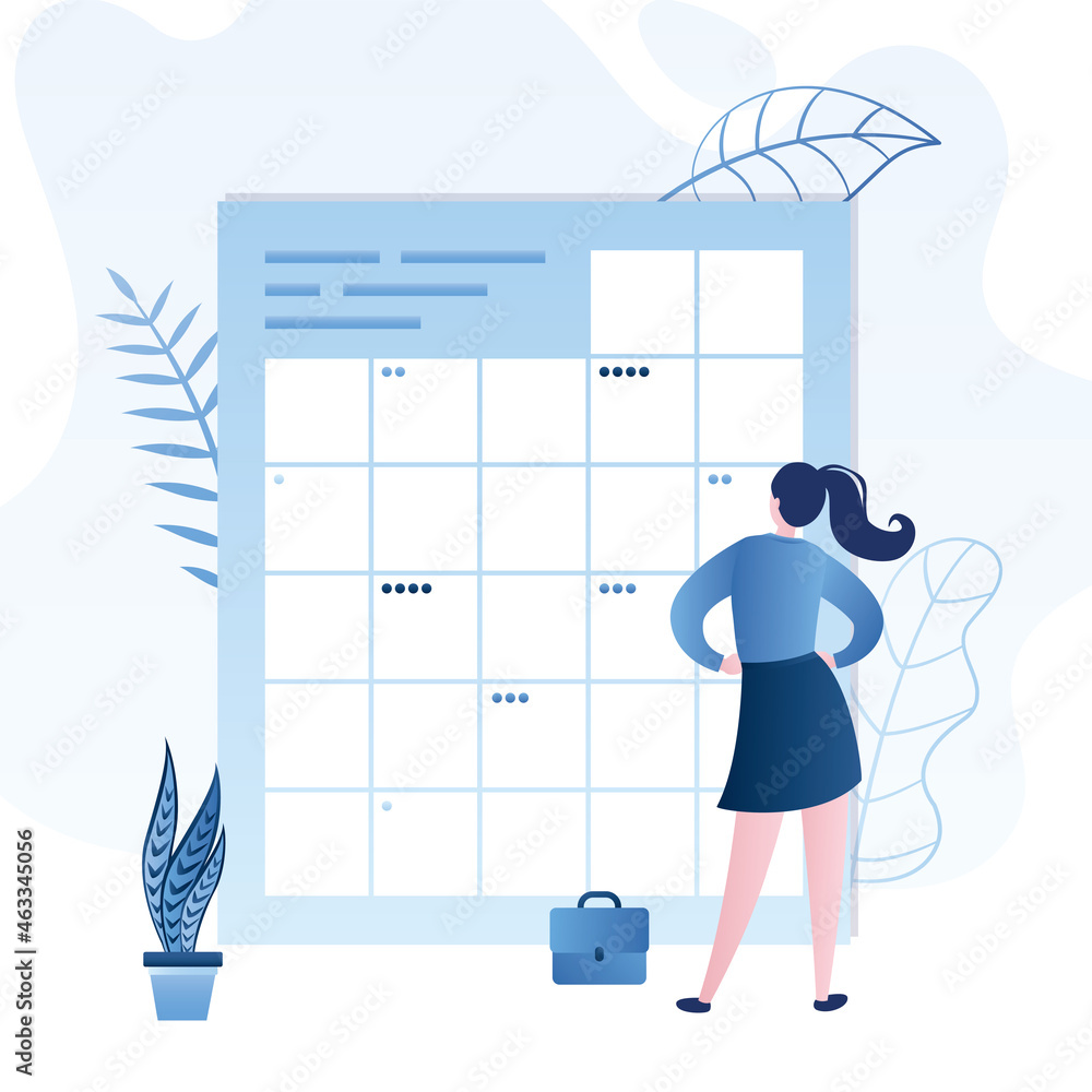 Businesswoman or female employee plans her schedule and appointments ...