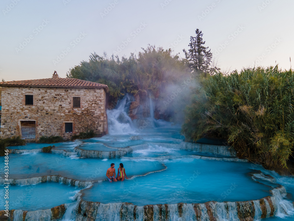 natural spa with waterfalls and hot springs at Saturnia thermal baths ...
