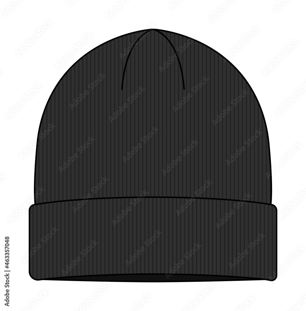 Beanie hat (knit cap) template vector illustration | Black Stock Vector ...