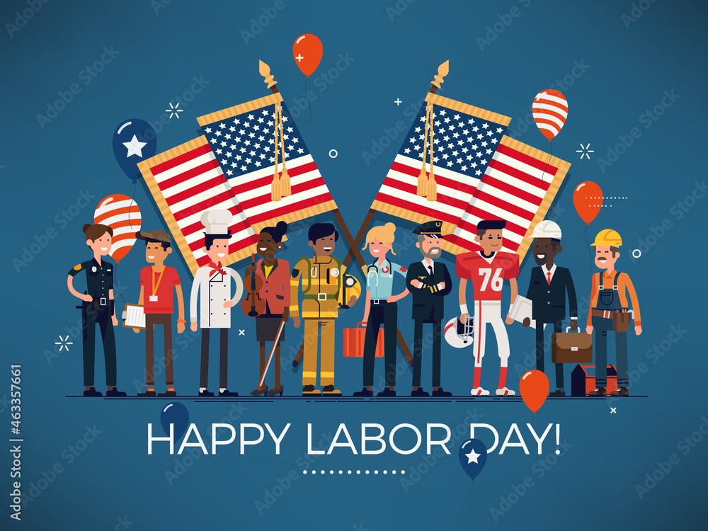 Horizontal vector 'Labor Day' celebration banner with american flags ...