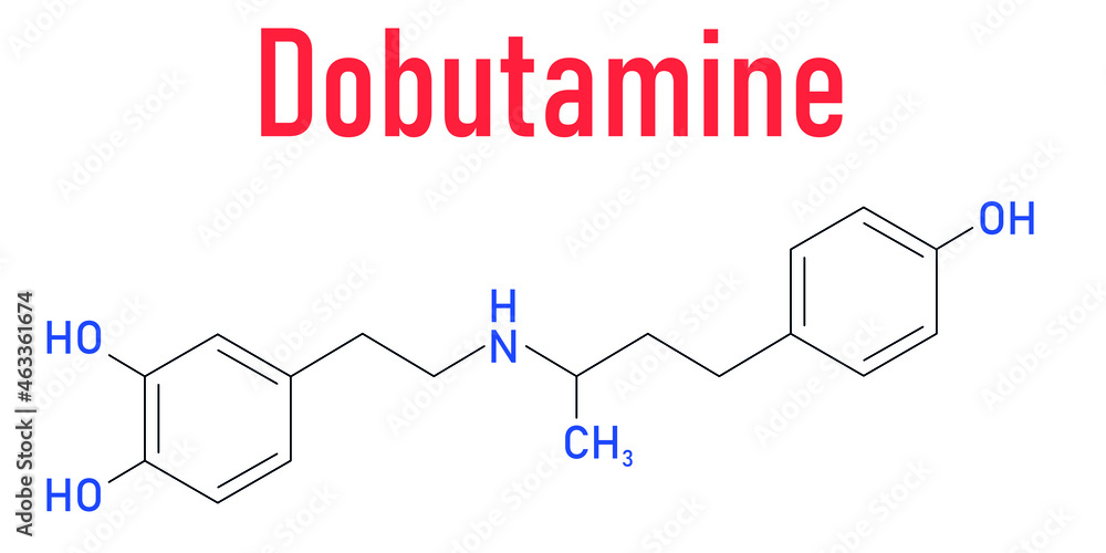 Dobutamine sympathomimetic drug molecule. Skeletal formula. Stock ...