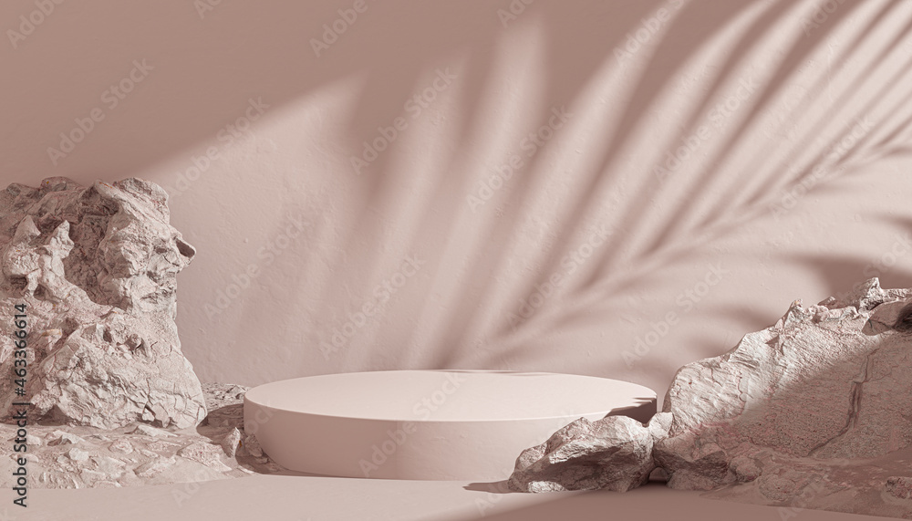 Light and shadow on the wall, beige color abstract scene with podium ...