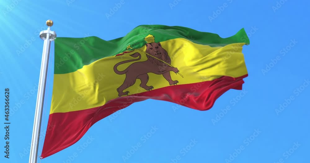 Rastafari flag, flag of Ethiopia with the lion of Judah. Loop Stock ...
