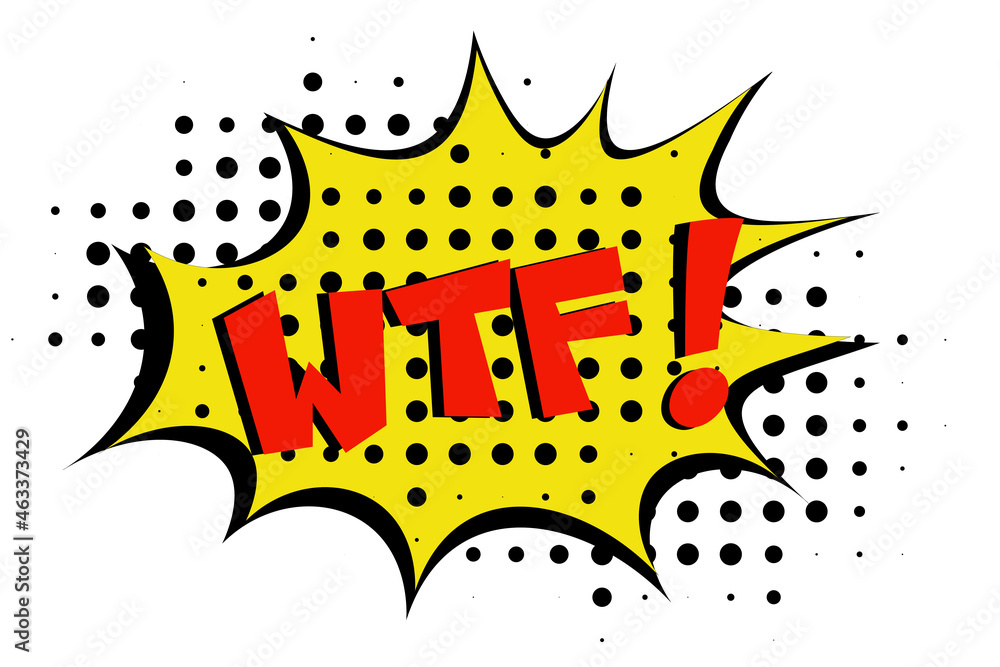 WTF Comic lettering Vector cartoon illustration in retro pop art style ...