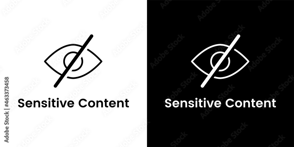 Sensitive content vector flat icons isolated on black and white ...